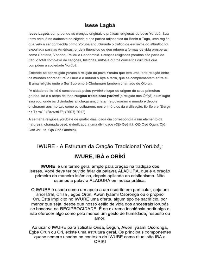 Isese Lagbá | PDF | Religião e crença
