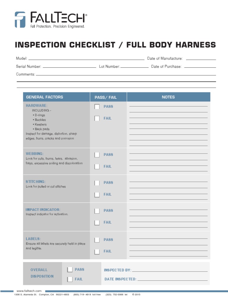 Inspection Checklist / Full Body Harness | PDF | Equipment | Mechanical ...