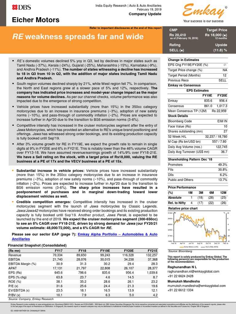 Emkay-Eicher Motors Company Update - Feb 19 | PDF | Stocks | Vehicles