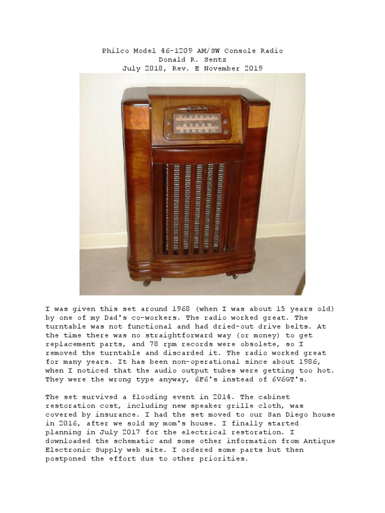 Restoration of My Philco Model 46-1209 Console Radio | PDF | Vacuum ...