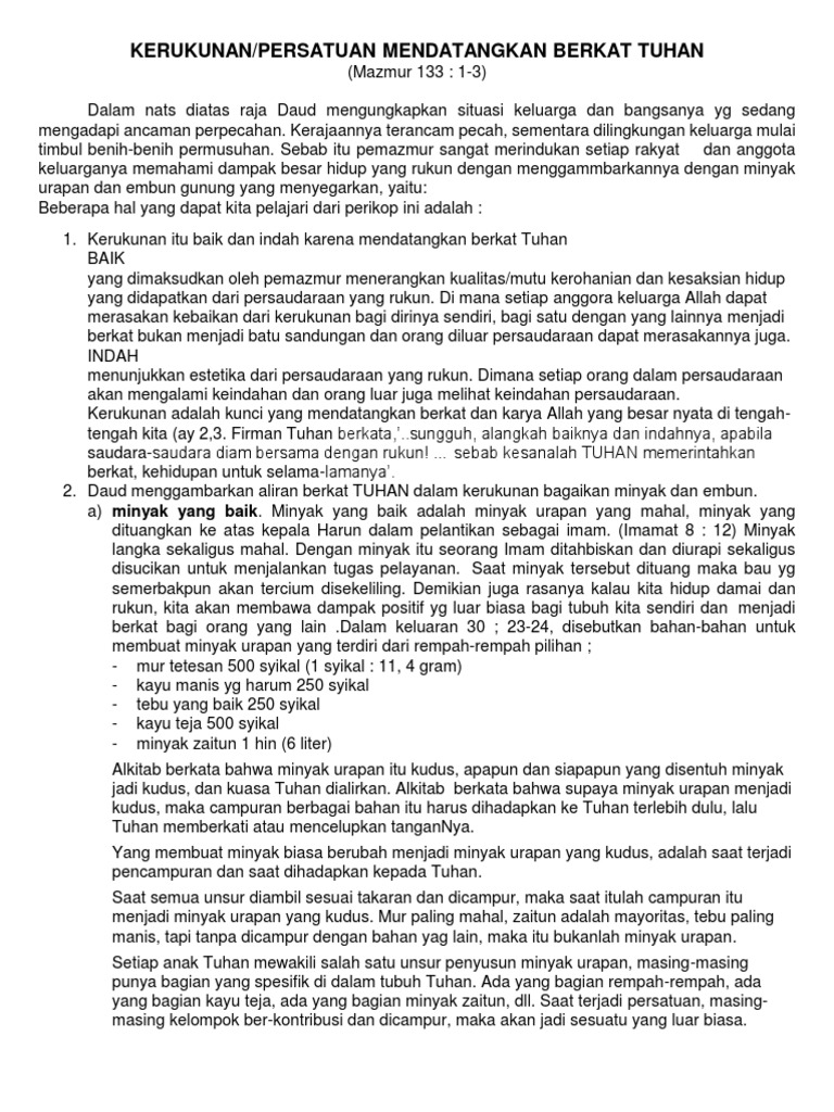 Kotbah Mazmur 133 | PDF