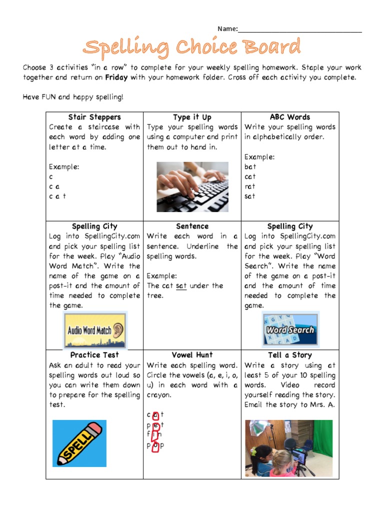 Spelling Choice Board | PDF