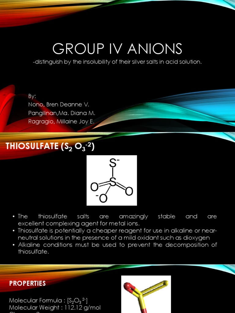 Group Iv Anions: - Distinguish by The Insolubility of Their Silver ...