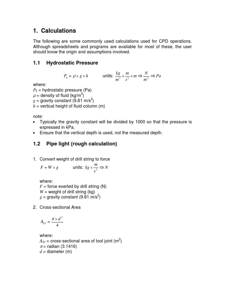 Calculations Handout | PDF | Pump | Pressure