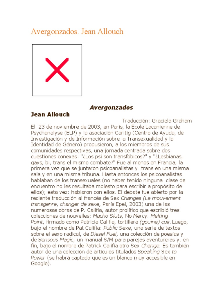 Avergonzados. Jean Allouch | PDF | Jacques Lacan | Transexual