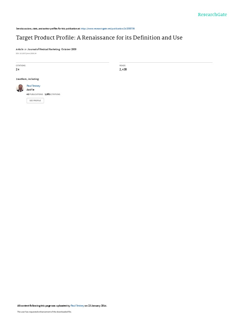 Target Product Profile: A Renaissance For Its Definition and Use | PDF ...