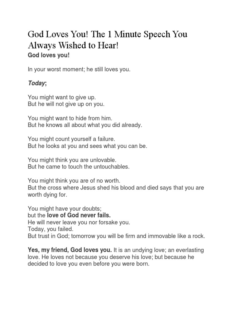 God Loves You! The 1 Minute Speech You Always Wished To Hear! | PDF ...