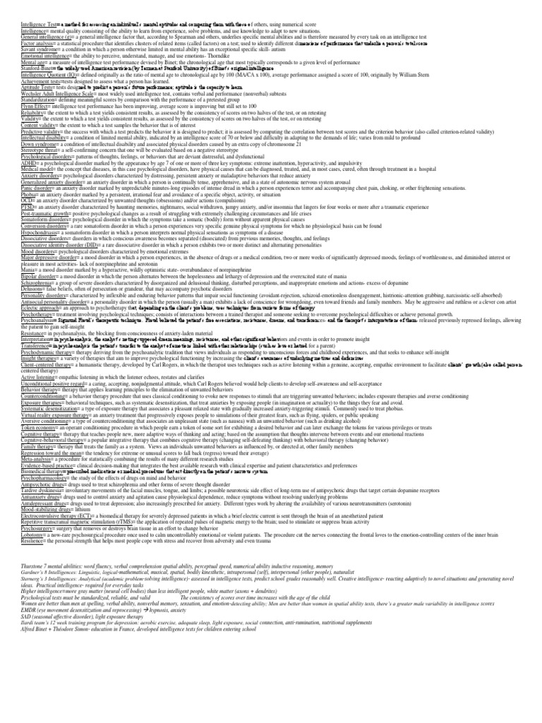Psych Units 11-13 Cheat Sheet | PDF | Psychotherapy | Psychoanalysis