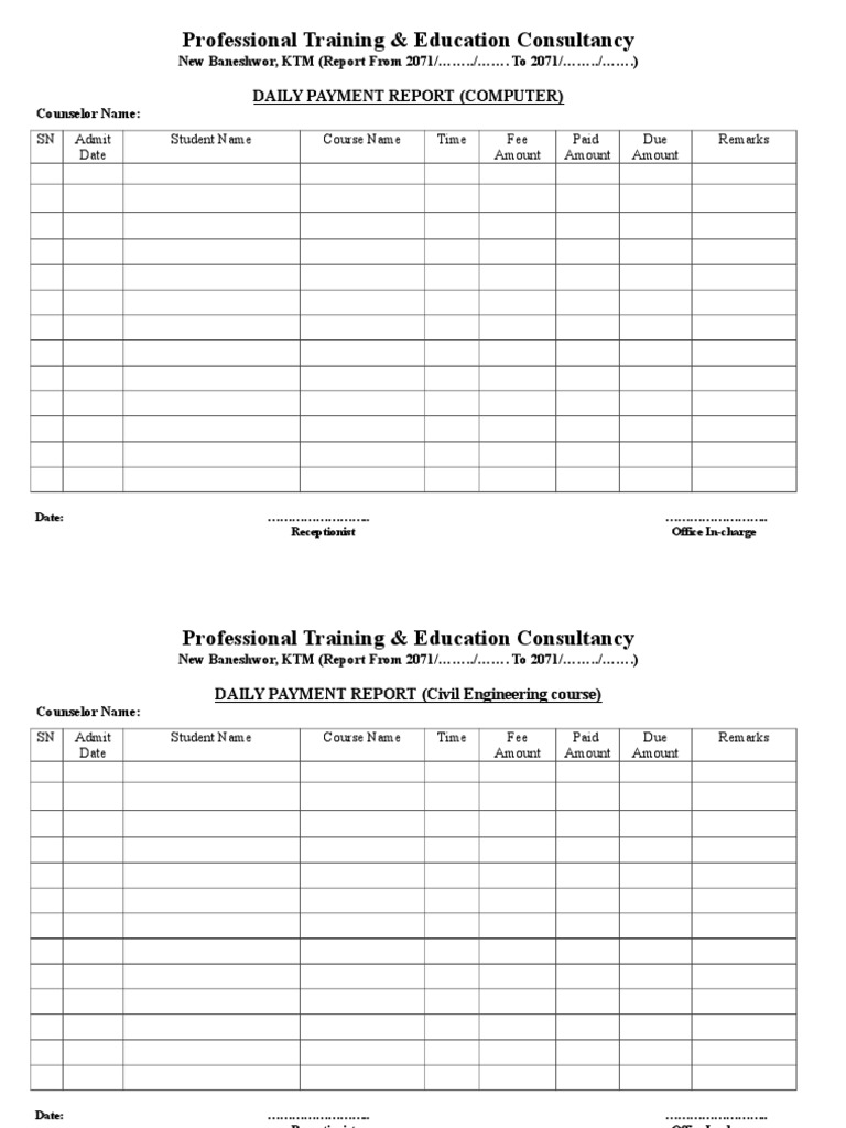 Dailly PAYMENT Report Computer | PDF | Services (Economics) | Business
