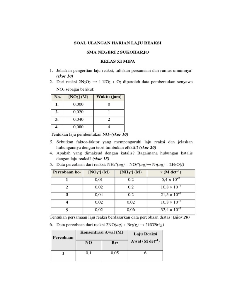 Soal Ulangan Harian Laju Reaksi | PDF