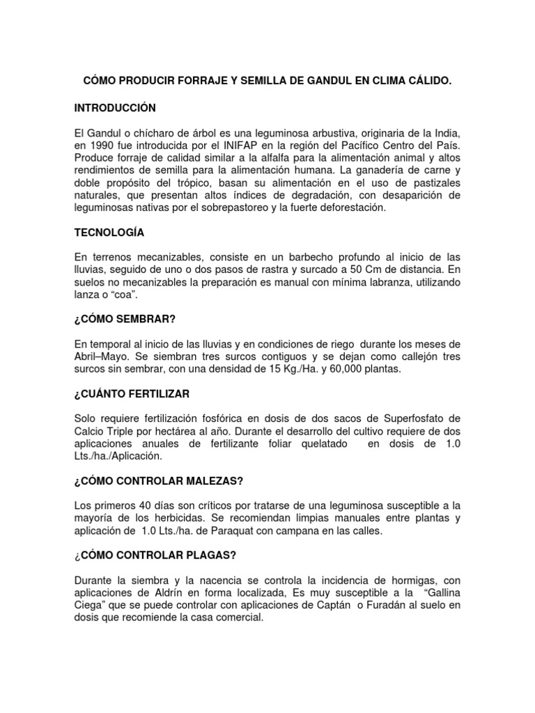 Cómo Producir Forraje y Semilla de Gandul en Clima Cálido | PDF ...