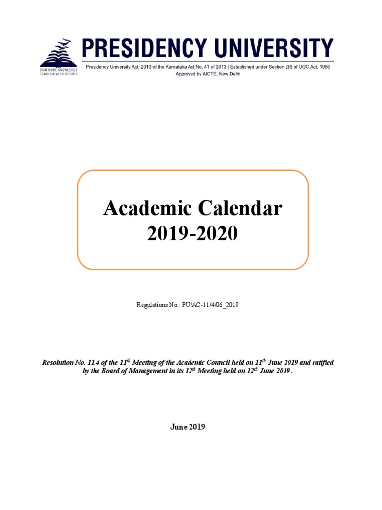 Presidency University Academic Calendar 2019 | PDF | Academic Term ...