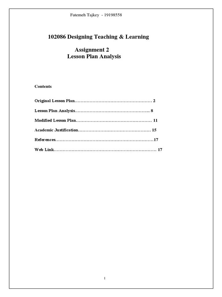 Final Lesson Plan Assignment 2 Designing | PDF | Lesson Plan ...