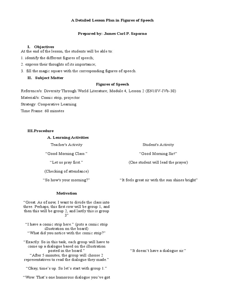 Figures of Speech Lesson Plan | PDF