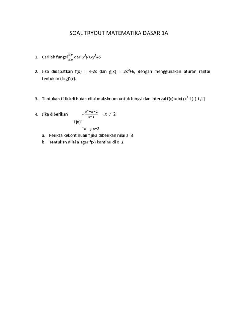 Soal Tryout Uts1 Matematika Dasar Asrama TPB Itera | PDF