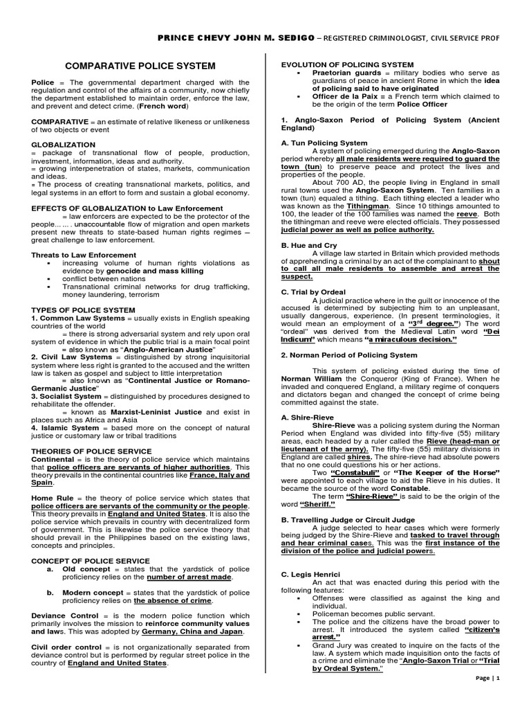 Comparative Police System | PDF | Police | Inspector