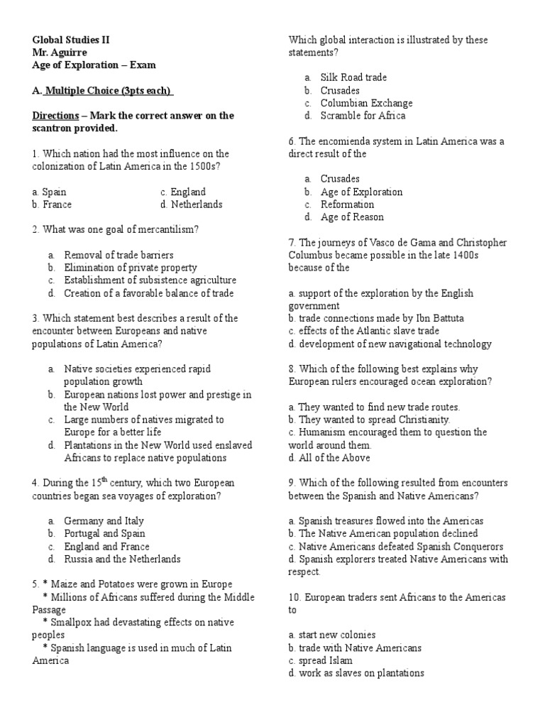 Age of Exploration - Exam: Analyzing the Global Impacts of 15th-16th ...
