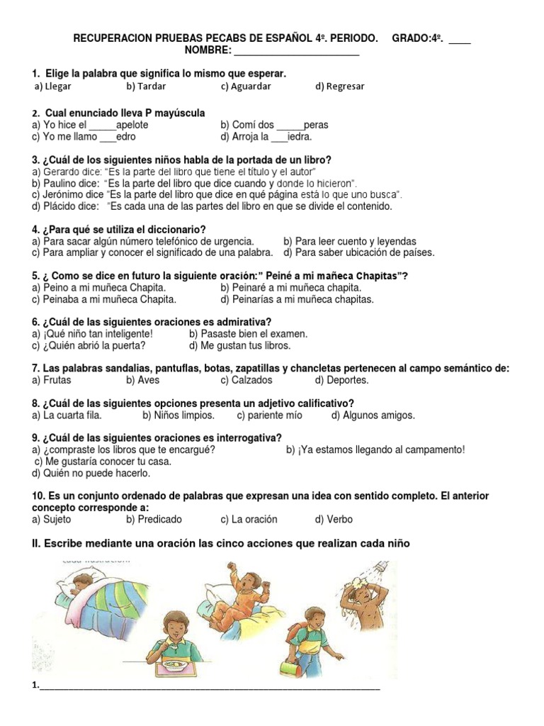 Recuperar Prueba de Español 4o. Plan | PDF | Idiomas