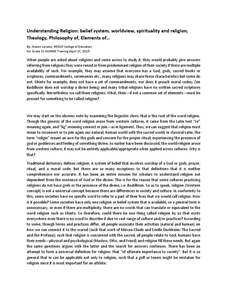 Understanding Religion: Belief System, Worldview, Spirituality and ...