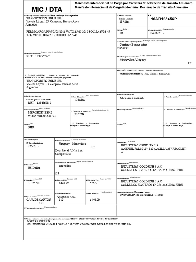 Mic Dta Hoja 2 | PDF | Camión | Comercio