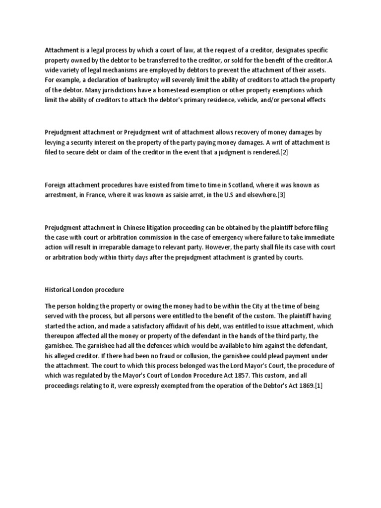 Attachment Is A Legal Process by Which A Court of Law, at The Request ...