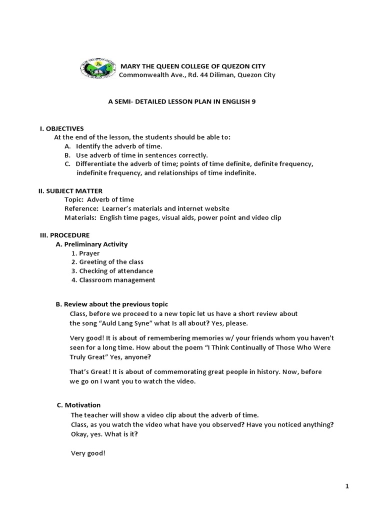 Adverb of Time LP PDF | PDF | Adverb | Pedagogy