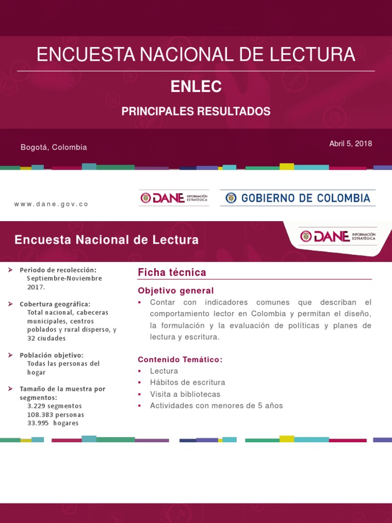 Encuesta Nacional de Lectura - DANE - 2018 | PDF | Tecnología de medios ...