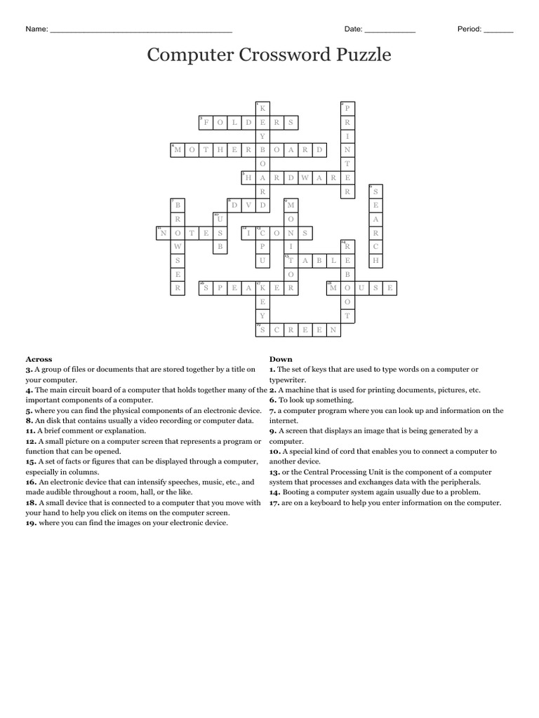 Computer Crossword Puzzle for Kids | PDF | Computer File | Computing