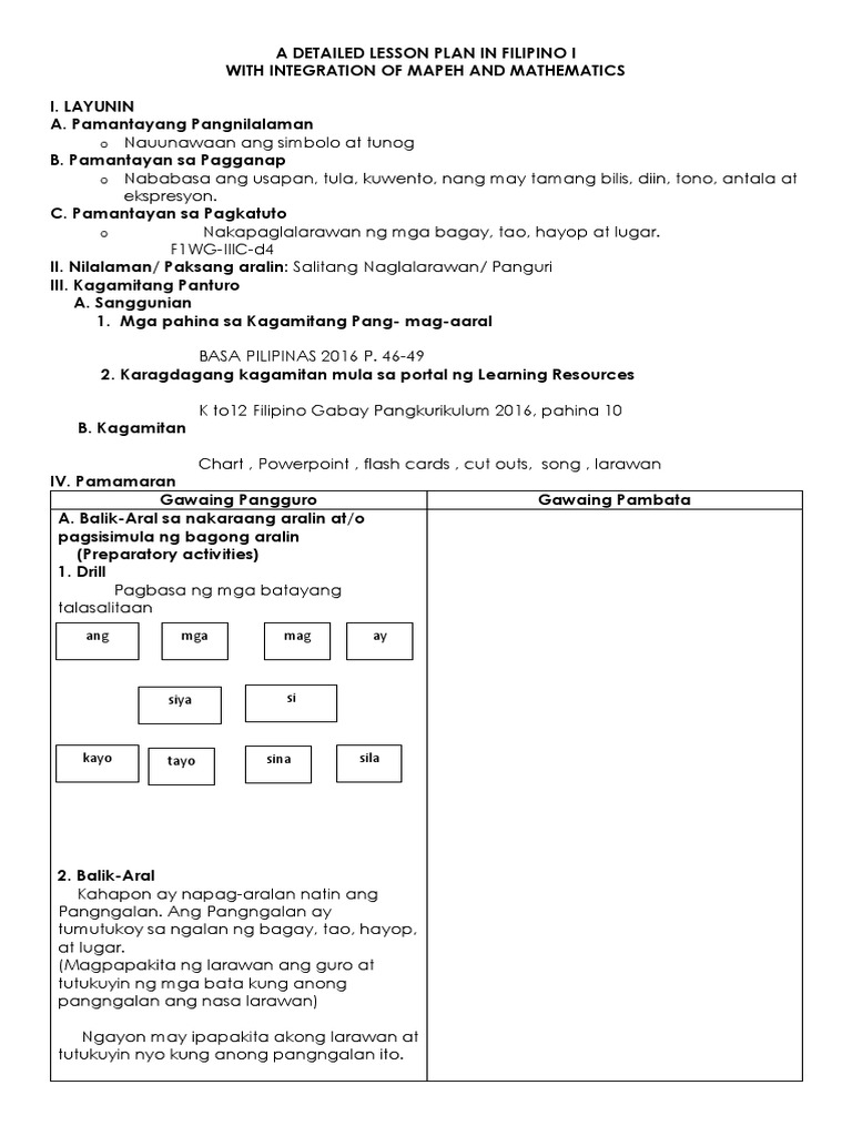 Lesson Plan in Filipino 1
