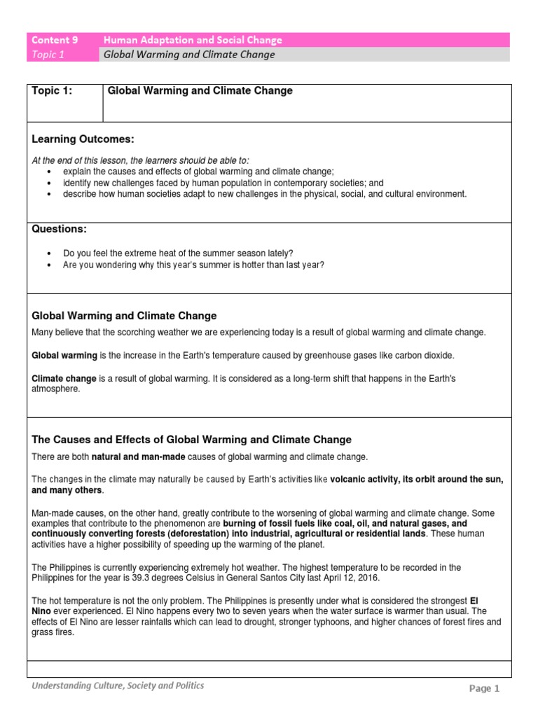 Topic 1 Global Warming and Climate Change | PDF | Global Warming ...