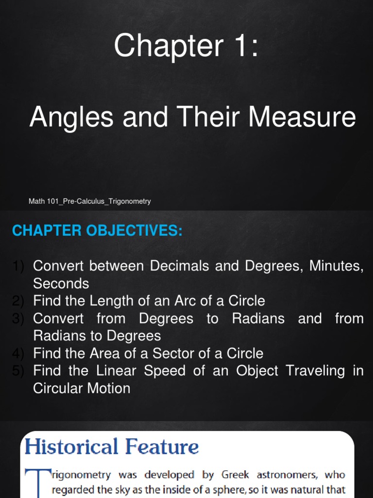 Chapter 1 Angles and Their Measure | PDF | Angle | Minute And Second Of Arc