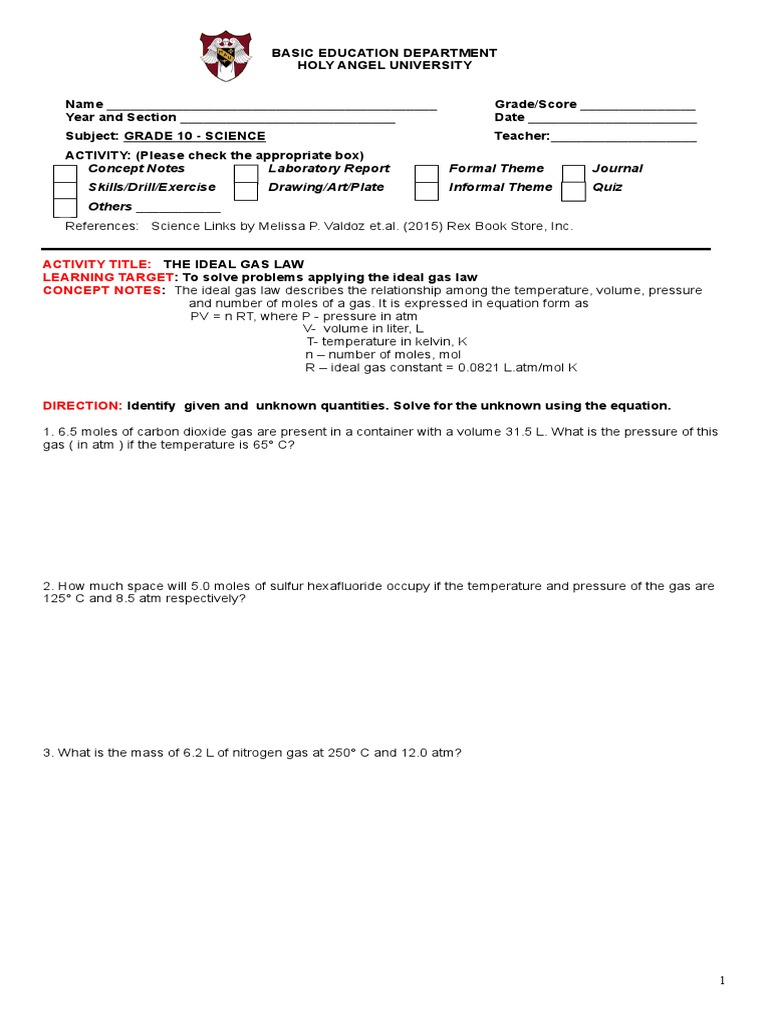 Ideal Gas Law Problem Solving | PDF