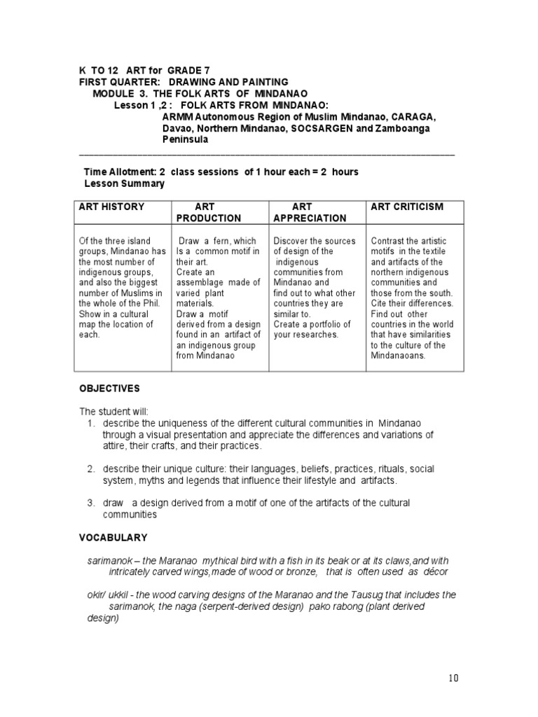 7 Grade 7 Art T G QTR 1 Mindanao Module 3 Les 1 and 2 Aap | PDF ...
