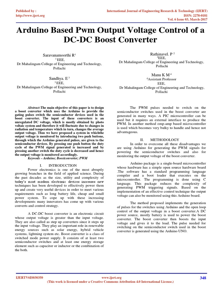 Arduino Based PWM Output Voltage Control of A DC DC Boost Converter ...