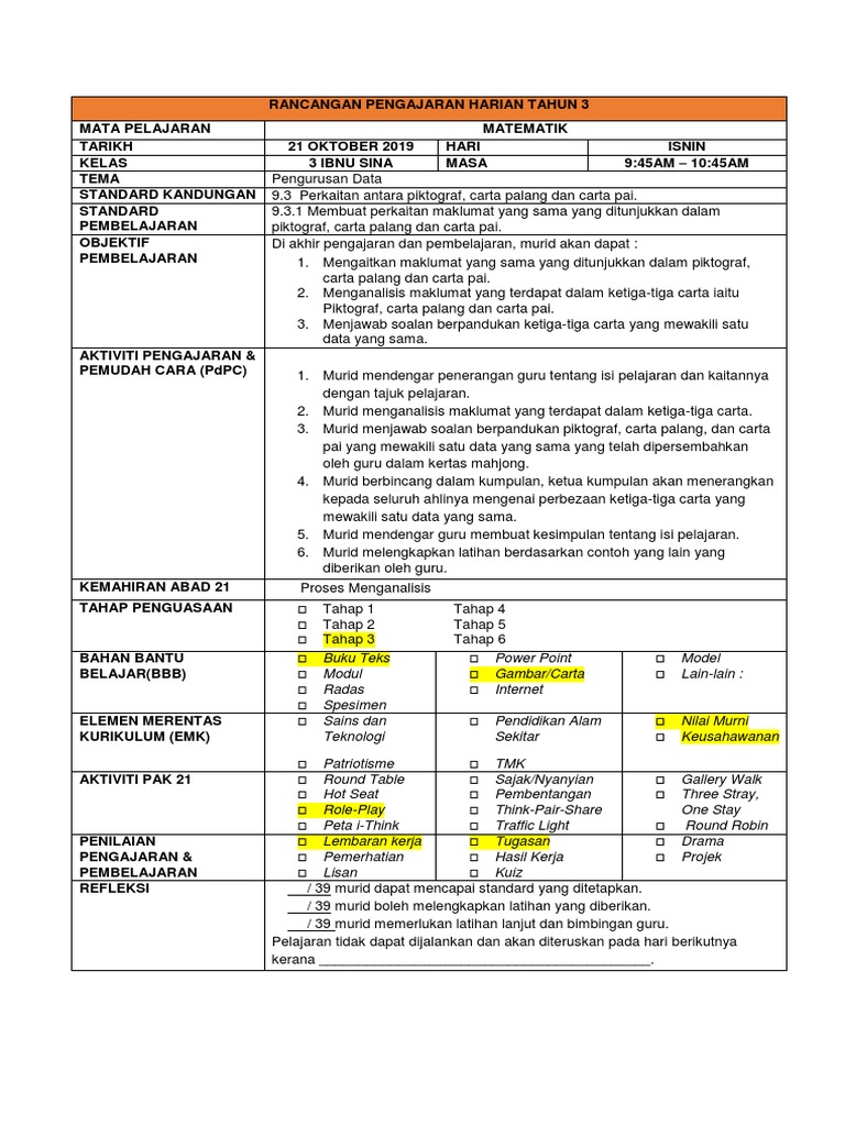RPH Matematik Tahun 3 | PDF