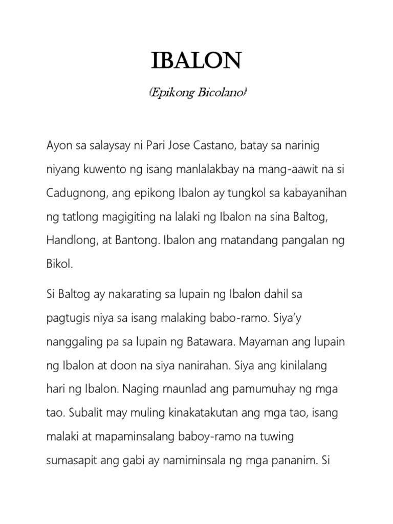 Ibalon (Epikong Bicolano) | PDF