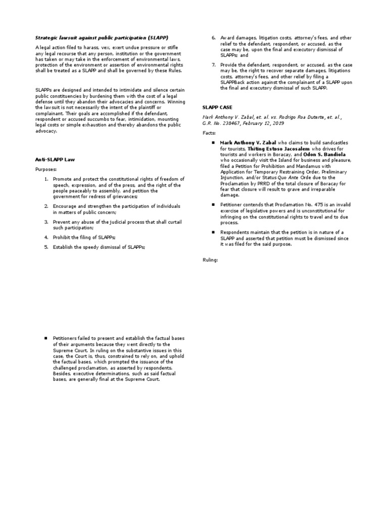 Strategic Lawsuit Against Public Participation (SLAPP) | PDF | Lawsuit ...