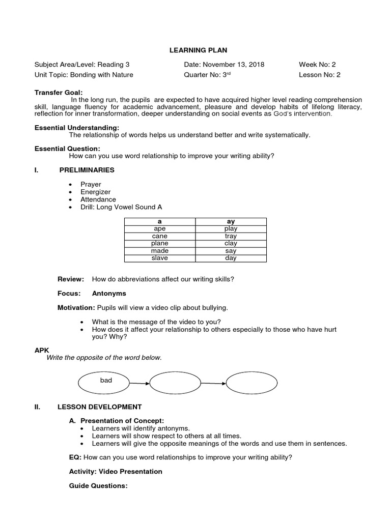 Grade 3 Antonyms Lesson Plan | PDF | Reading Comprehension | Learning