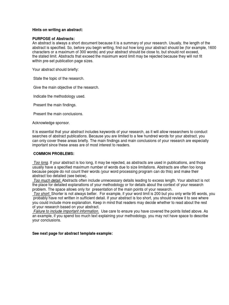 Hints On Writing An Abstract: PURPOSE of Abstracts | PDF | Abstract ...