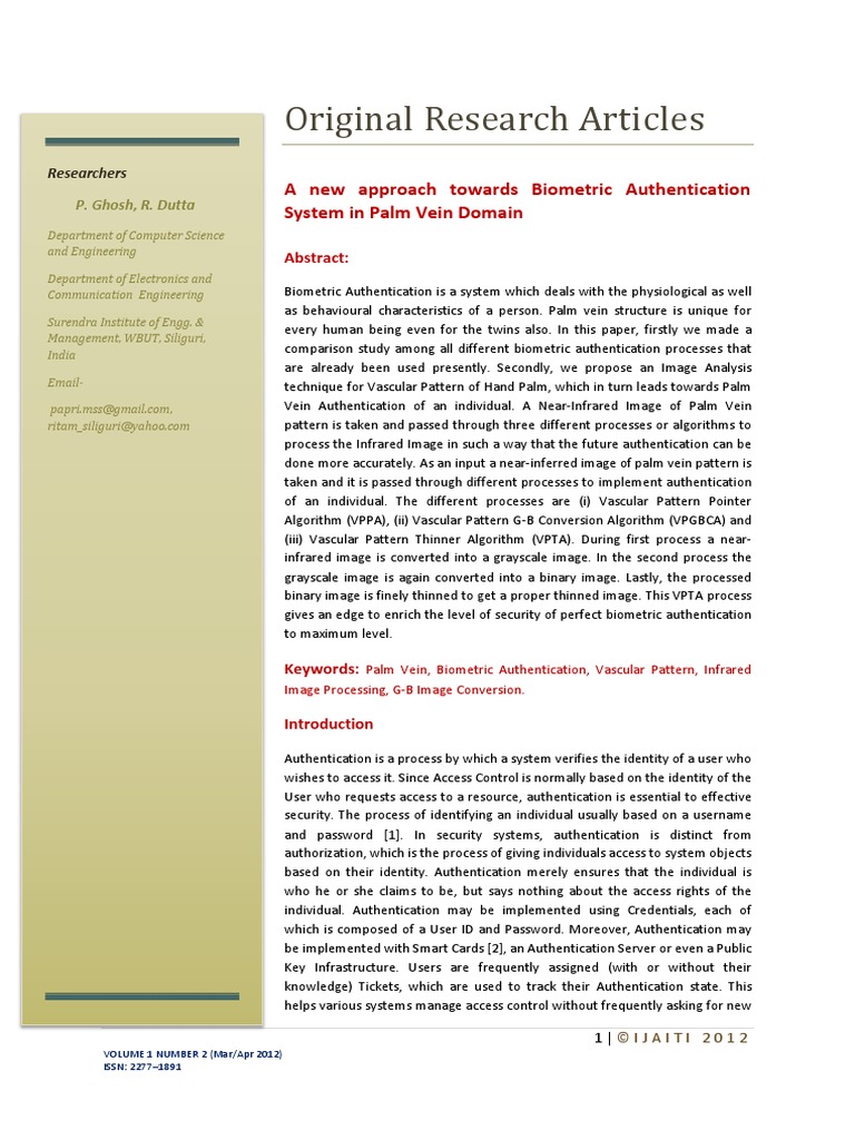 Palm Vein Authentication | PDF | Biometrics | Authentication