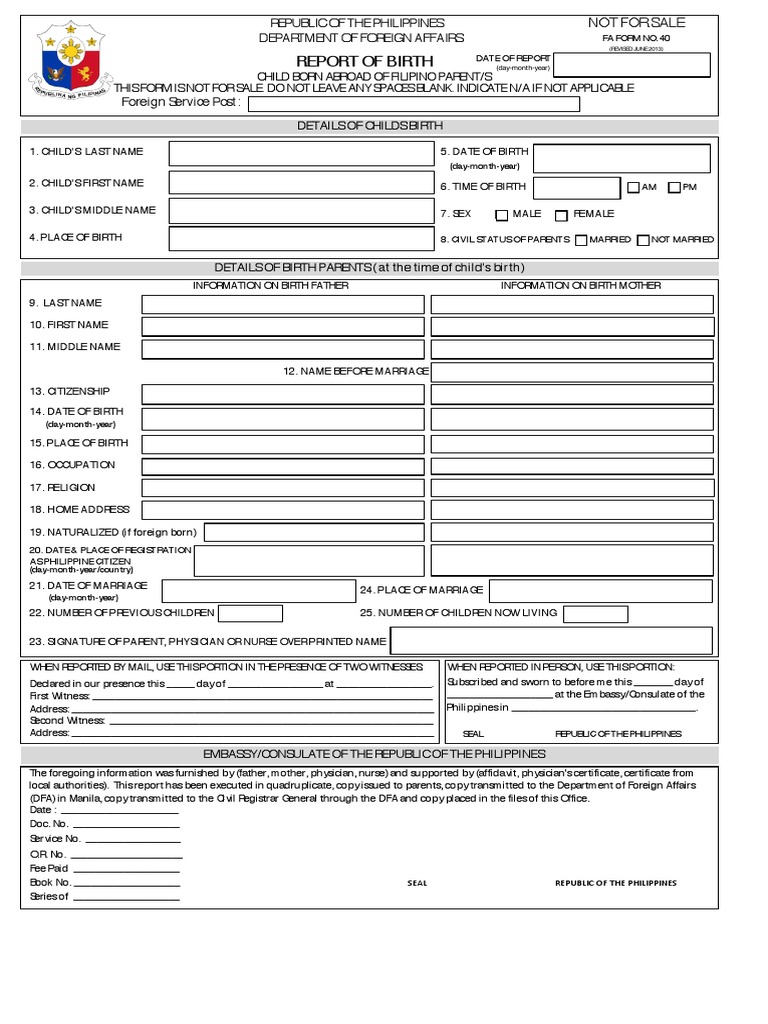 Consolidated Report of Birth Form | PDF | Affidavit | Marriage