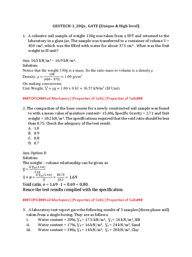 GATE Geotechnical Question Bank | PDF | Density | Soil
