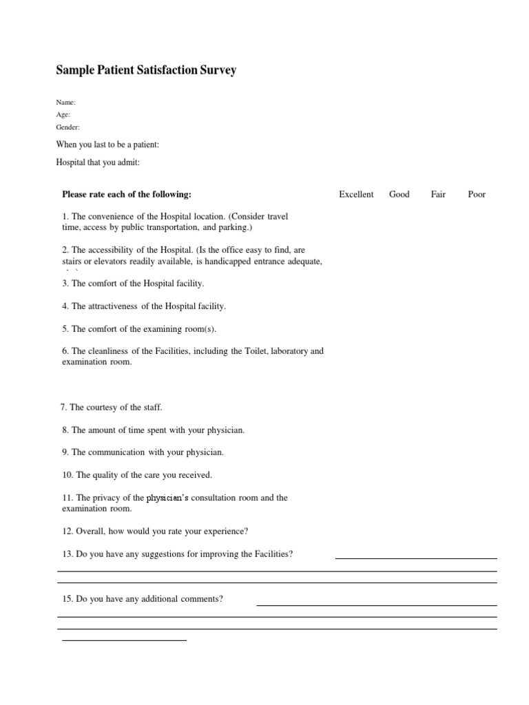 Sample Patient Satisfaction Survey | PDF