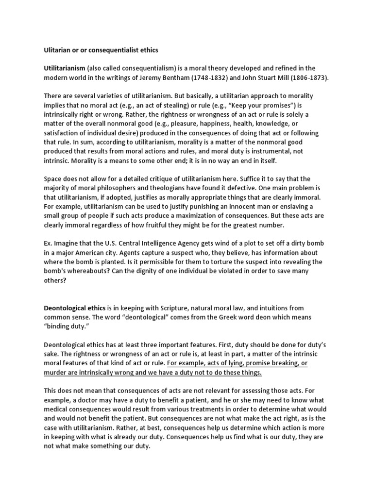 Ulitarian or or Consequentialist Ethics Utilitarianism (Also Called ...