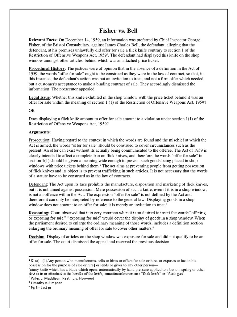 Fisher V Bell Case | PDF | Offer And Acceptance | Virtue