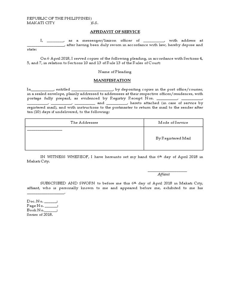 Affidavit of Service Template | PDF