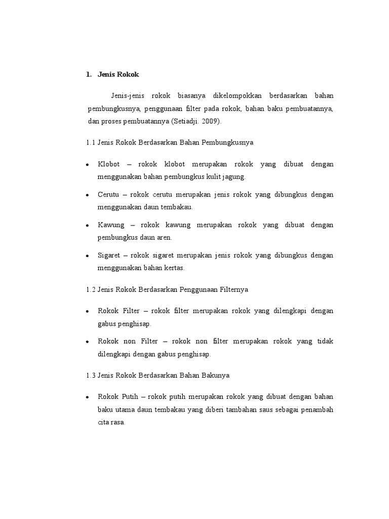 Jenis dan Mutu Rokok Berdasarkan Bahan dan Proses | PDF