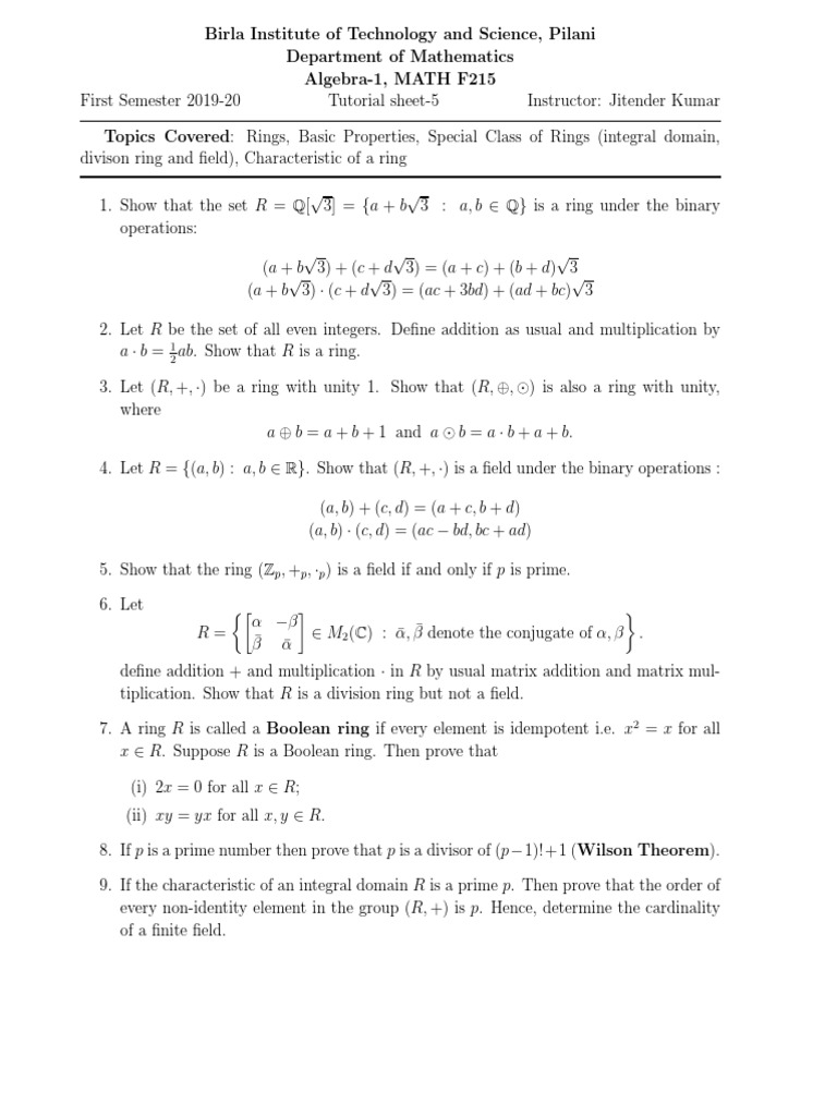 Tutorial Sheet 5 | PDF
