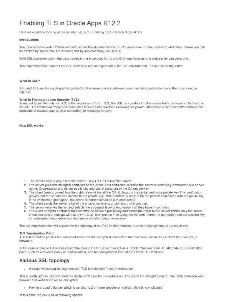 Enabling TLS in Oracle Apps R12.2 | PDF | Transport Layer Security ...