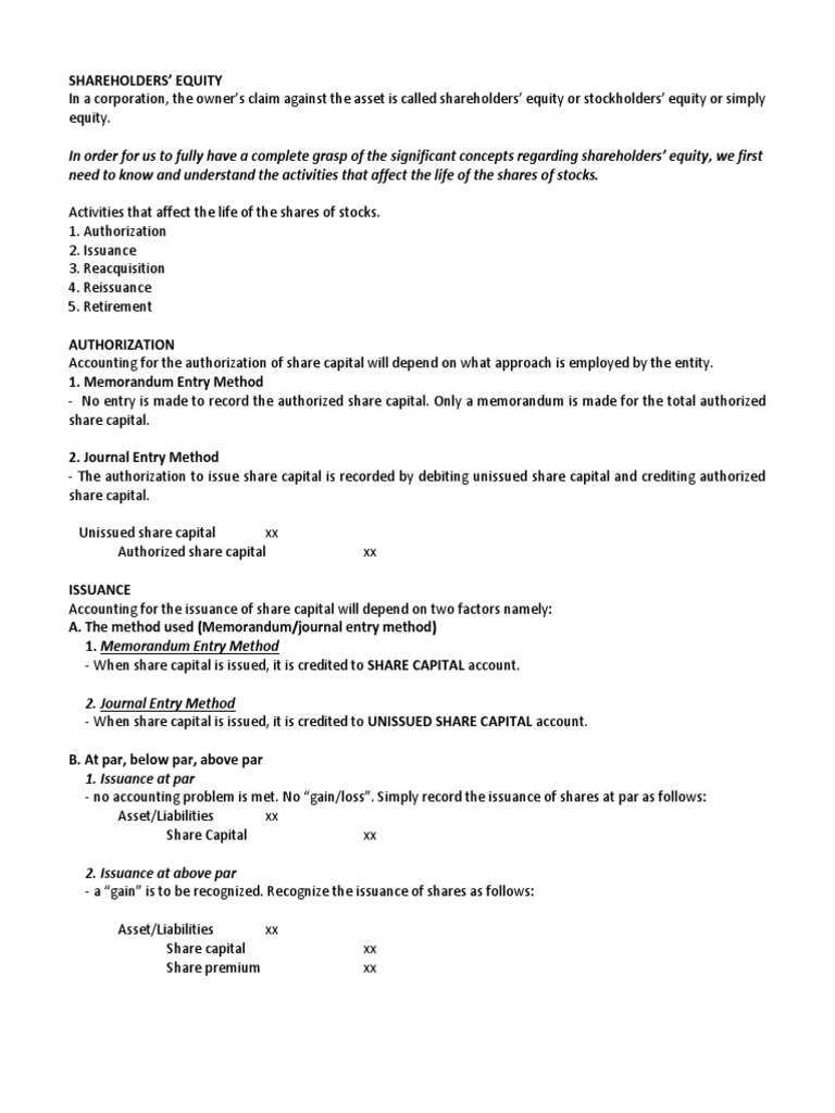 Shareholders' Equity: 2. Journal Entry Method | PDF | Preferred Stock ...